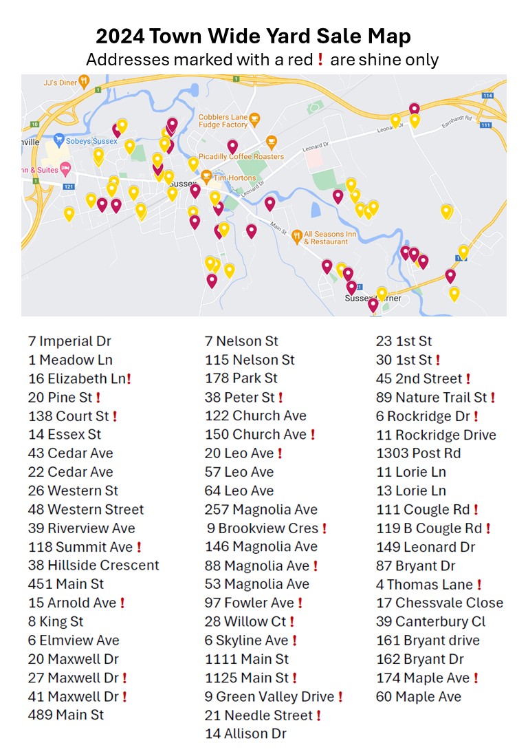 Town Wide Yard Sale - Map - Sussex, New Brunswick
